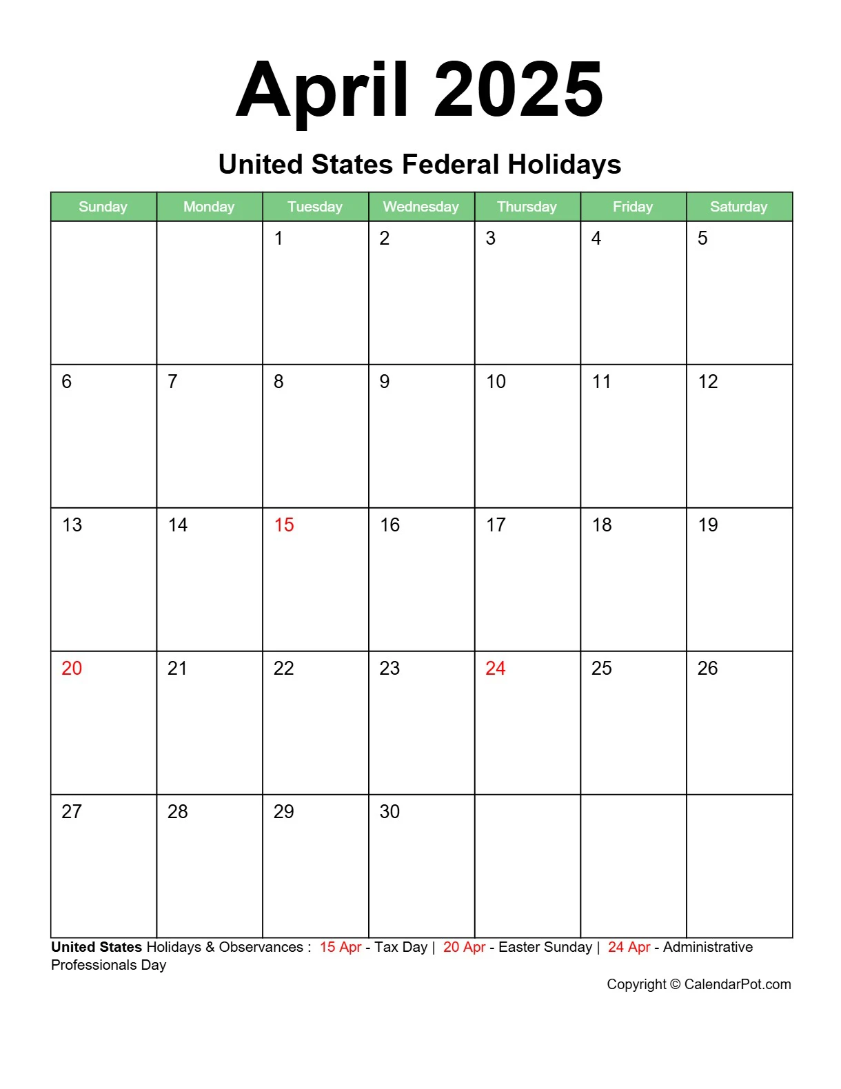 April 2104 Monthly Calendar with Holidays - India