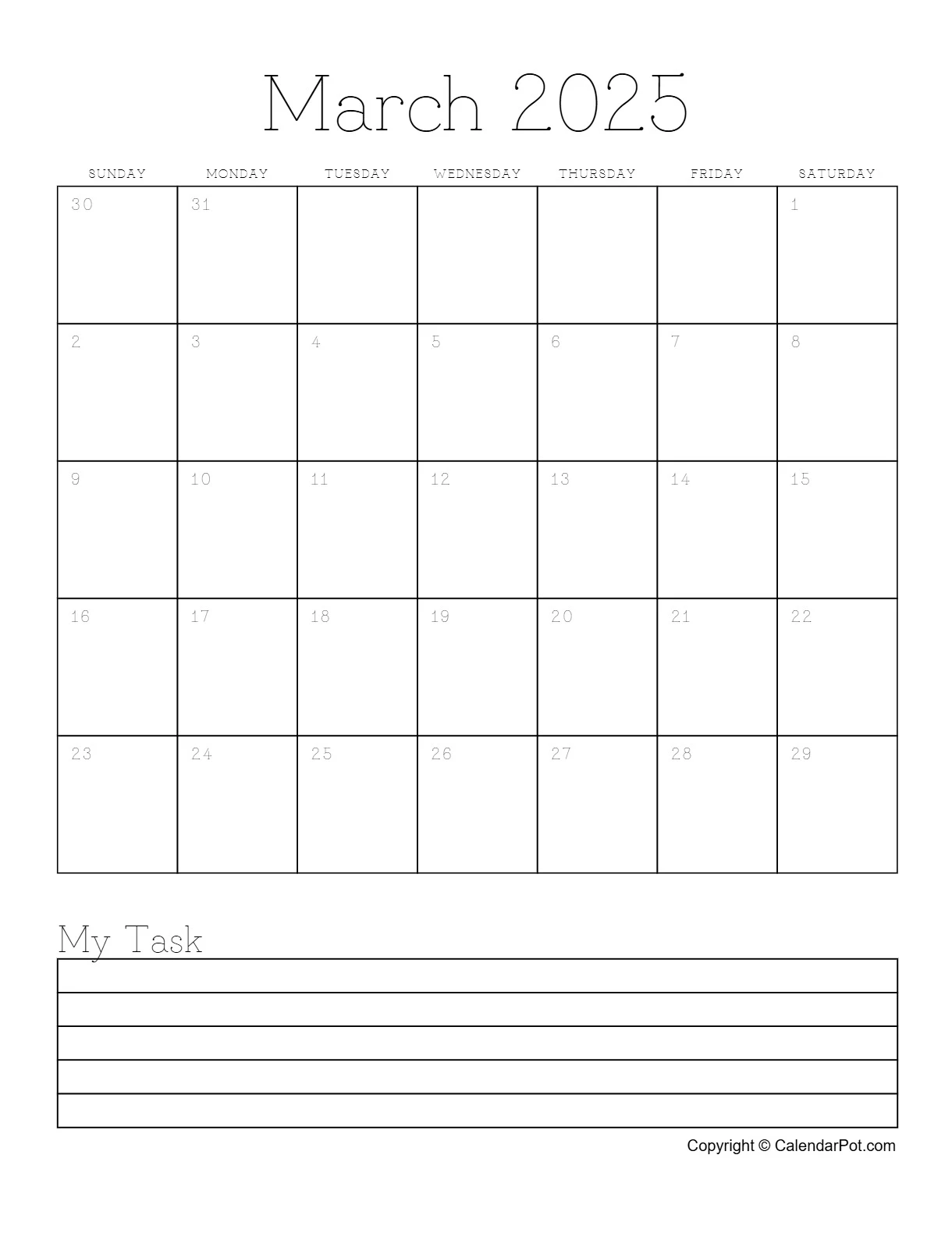 March Calendar with Notes 2106